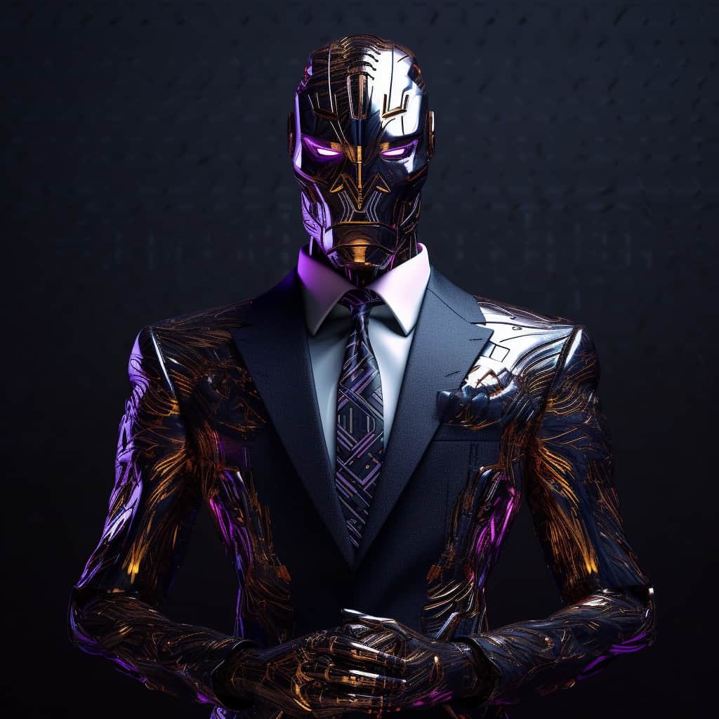 SlackMaster_shiny_digital_art_AI_robot_in_a_business_suit_with ...